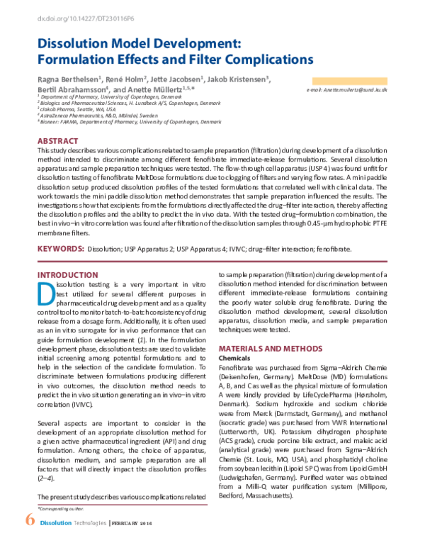 (PDF) Dissolution Model Development: Formulation Effects and Filter ...