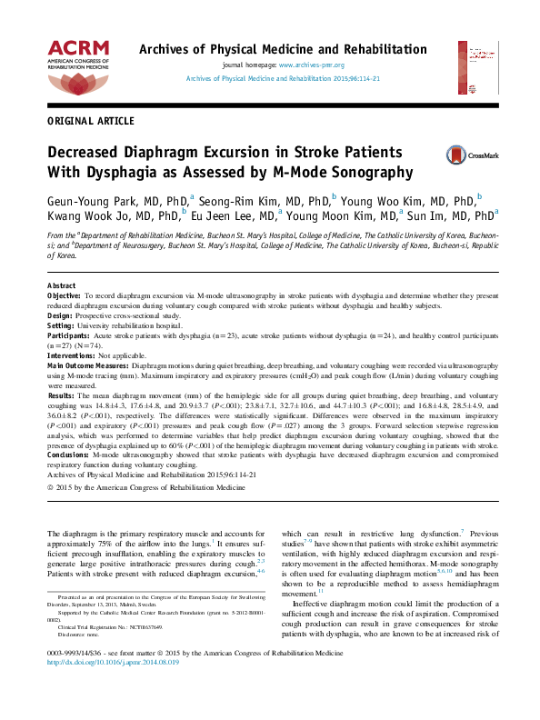(PDF) Decreased Diaphragm Excursion in Stroke Patients With Dysphagia ...