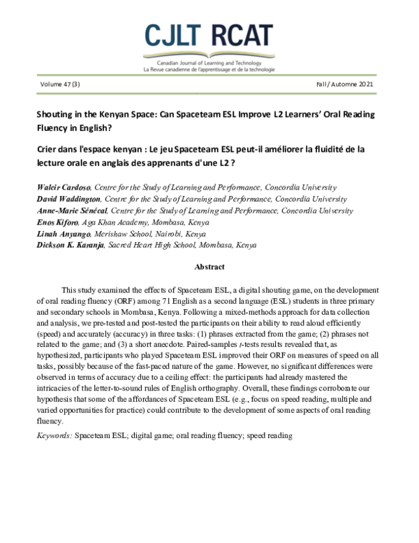 (PDF) Shouting in the Kenyan Space: Can Spaceteam ESL Improve L2 ...
