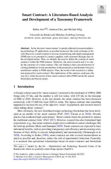 (PDF) Smart Contract: A Literature-Based Analysis and Development of a ...