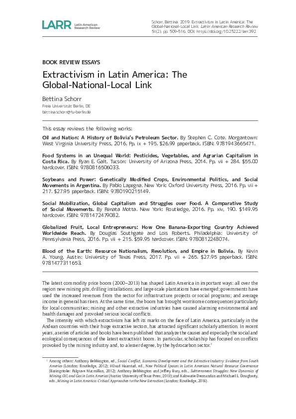 (PDF) Extractivism in Latin America: The Global-National-Local Link
