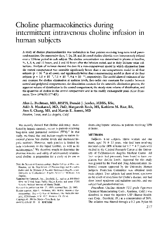 (PDF) Choline pharmacokinetics during intermittent intravenous choline ...