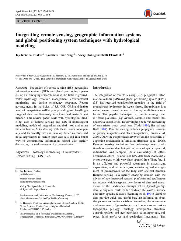 Pdf Integrating Remote Sensing Geographic Information Systems And Global Positioning System