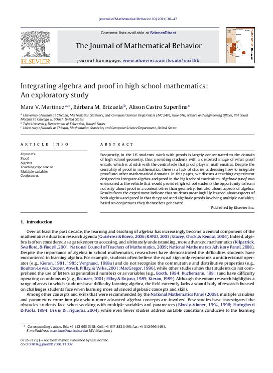 (PDF) Integrating algebra and proof in high school mathematics: An ...