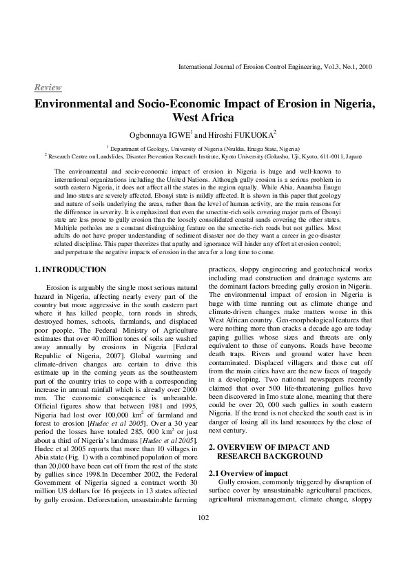 (PDF) Environmental and Socio-Economic Impact of Erosion in Nigeria ...