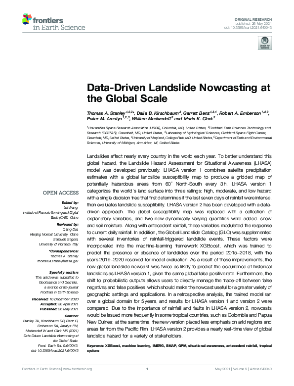 (PDF) Data-Driven Landslide Nowcasting at the Global Scale