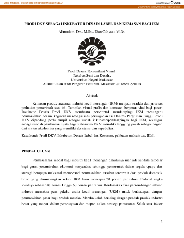 (PDF) Prodi DKV Sebagai Inkubator Desain Label Dan Kemasan Bagi Ikm