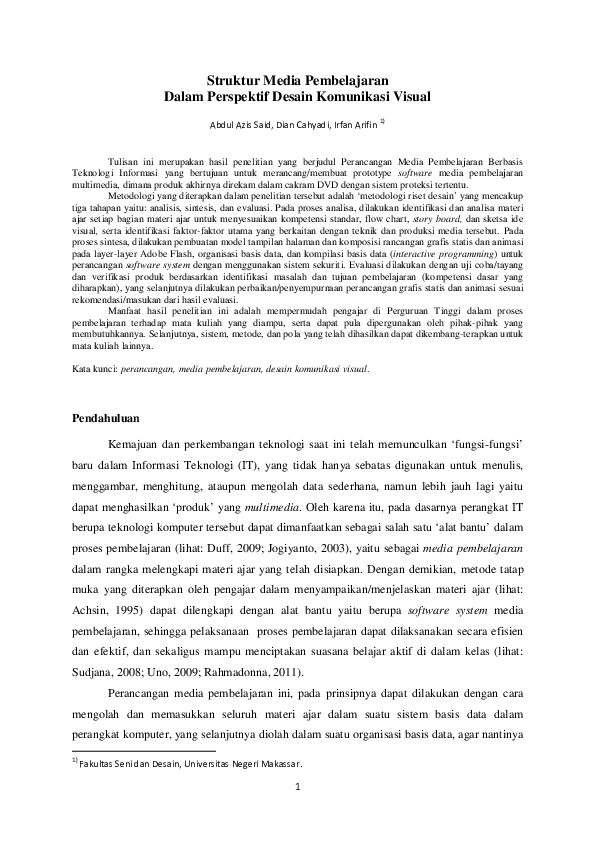 Pdf Struktur Media Pembelajaran Dalam Perspektif Desain Komunikasi Visual