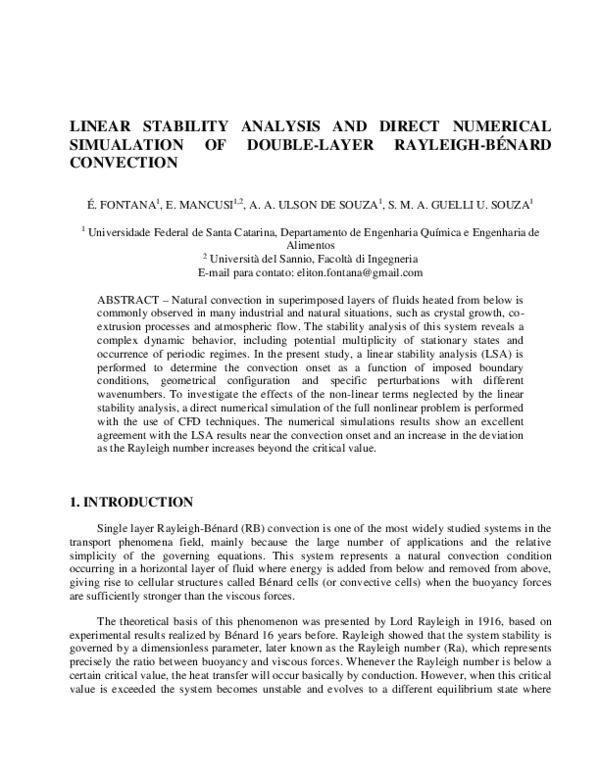 (PDF) Linear Stability Analysis and Direct Numerical Simualation of Double-Layer Rayleigh-Bénard ...