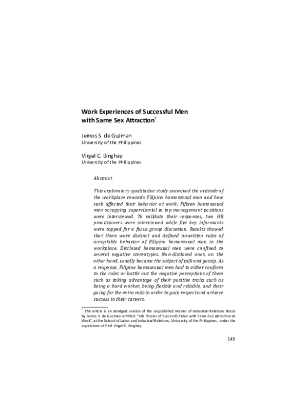 (PDF) Work Experiences of Successful Men with Same Sex Attraction