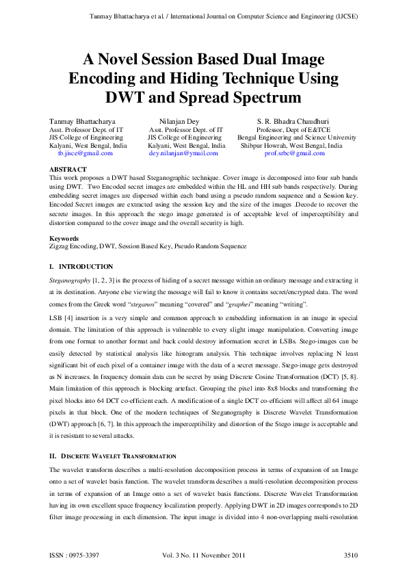 (PDF) Session-Based Dual Image Encoding with DWT and Steganography