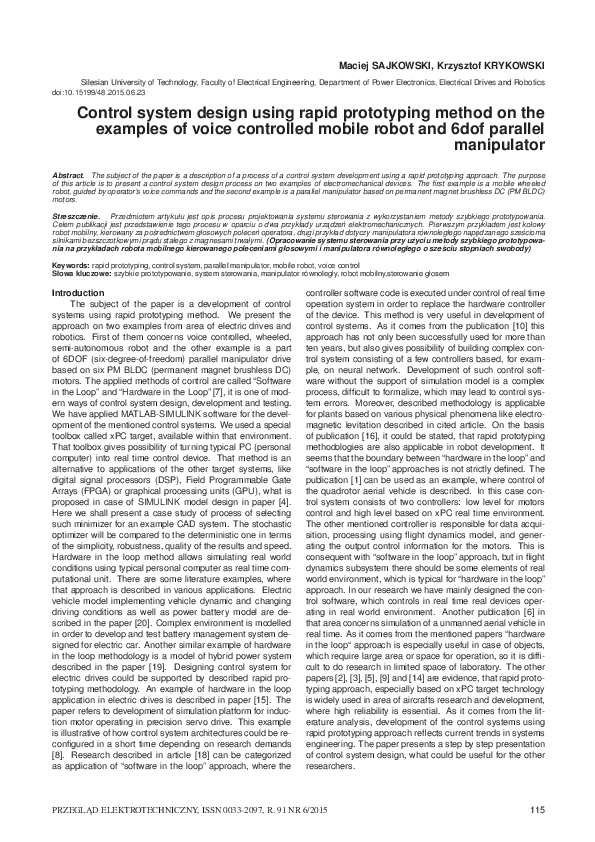Pdf Control System Design Using Rapid Prototyping Method On The Examples Of Voice Controlled