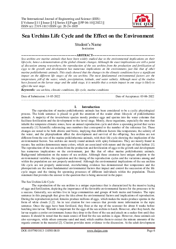 (PDF) Sea Urchins Life Cycle and the Effect on the Environment