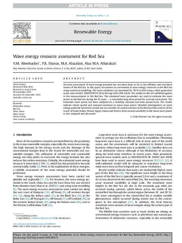 (PDF) Wave energy resource assessment for Red Sea