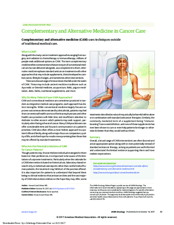 (PDF) Complementary and Alternative Medicine in Cancer