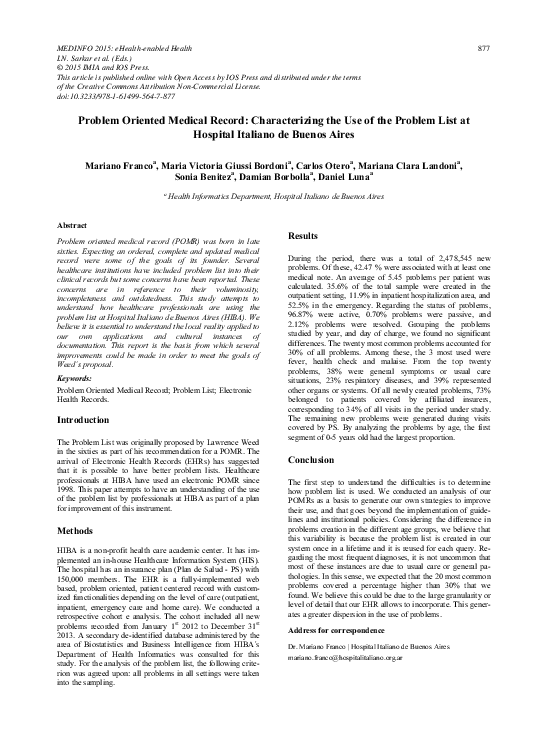 (PDF) Problem Oriented Medical Record: Characterizing the Use of the ...