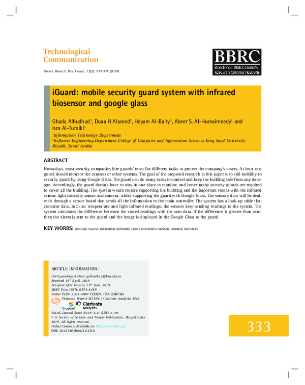 (PDF) IGuard: Mobile Security Guard System With Infrared Biosensor And ...