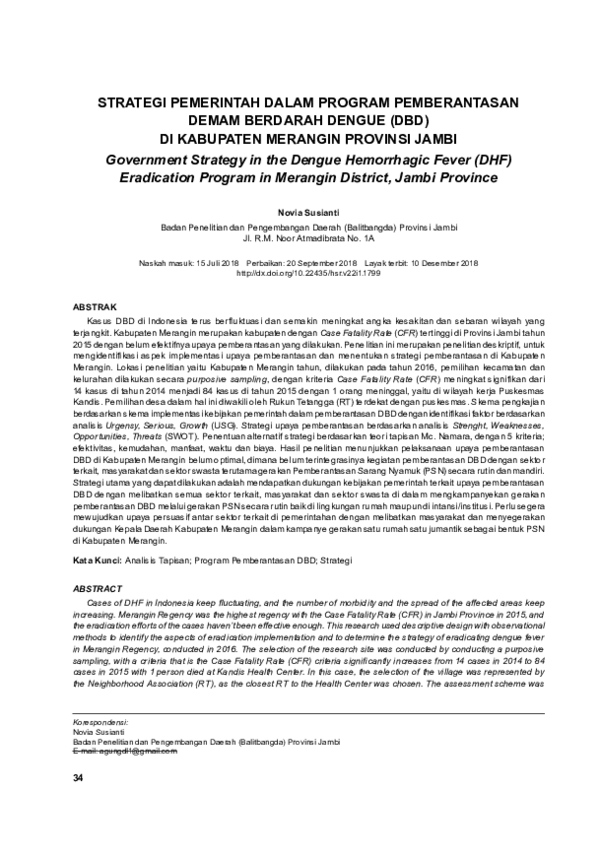 (PDF) STRATEGI PEMERINTAH DALAM PROGRAM PEMBERANTASAN DEMAM BERDARAH ...