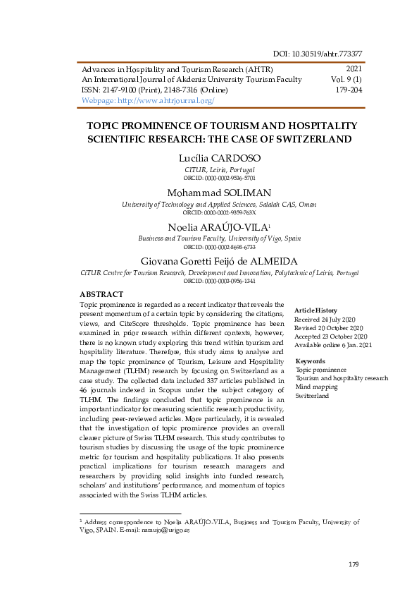 (PDF) Topic Prominence of Tourism and Hospitality Scientific Research