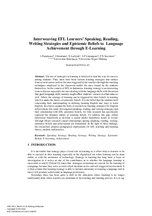 (PDF) Interweaving EFL Learners’ Speaking, Reading, Writing Strategies ...