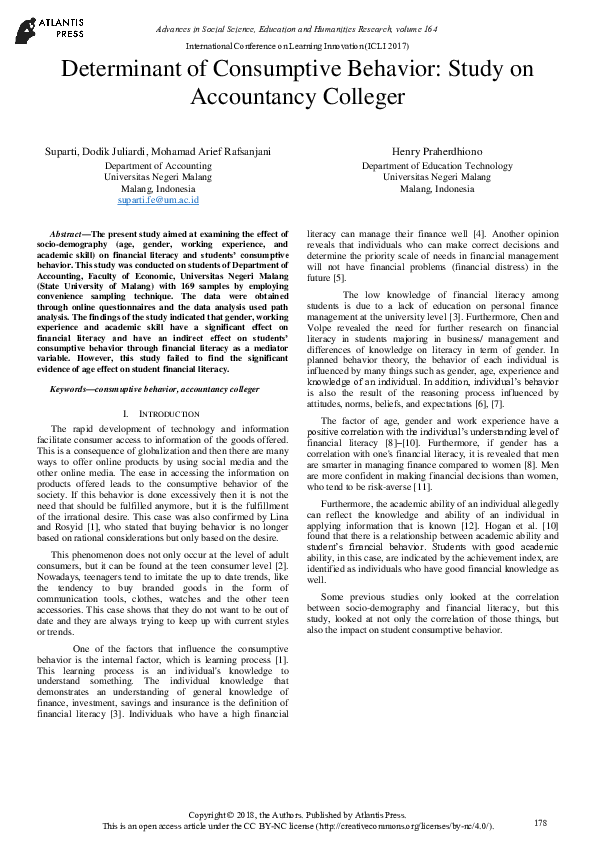 (PDF) Determinant of Consumptive Behavior: Study on Accountancy Colleger
