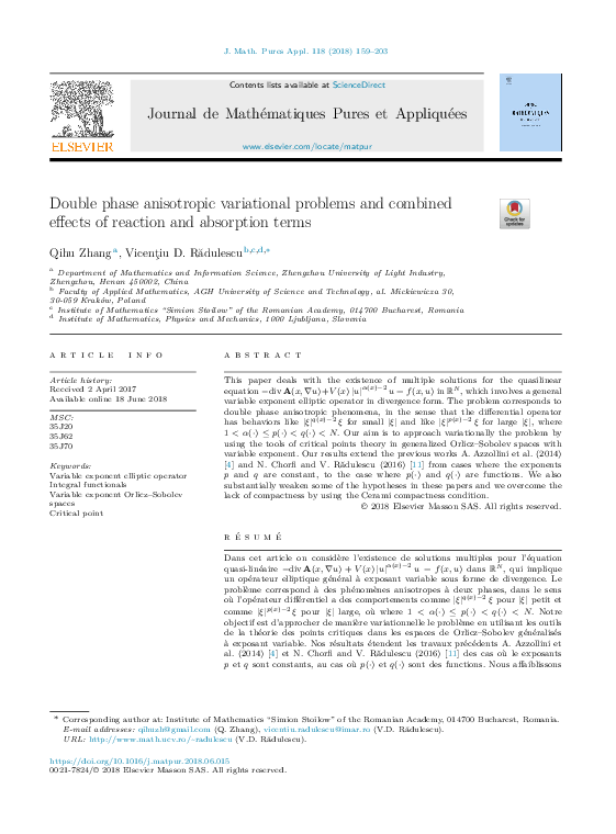 (PDF) Double phase anisotropic variational problems and combined effects of reaction and ...