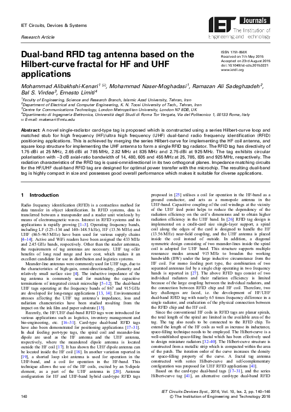 (PDF) Dual-band RFID tag antenna based on the Hilbert-curve fractal for ...
