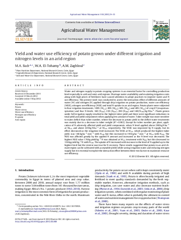 (PDF) Yield and water use efficiency of potato grown under different ...