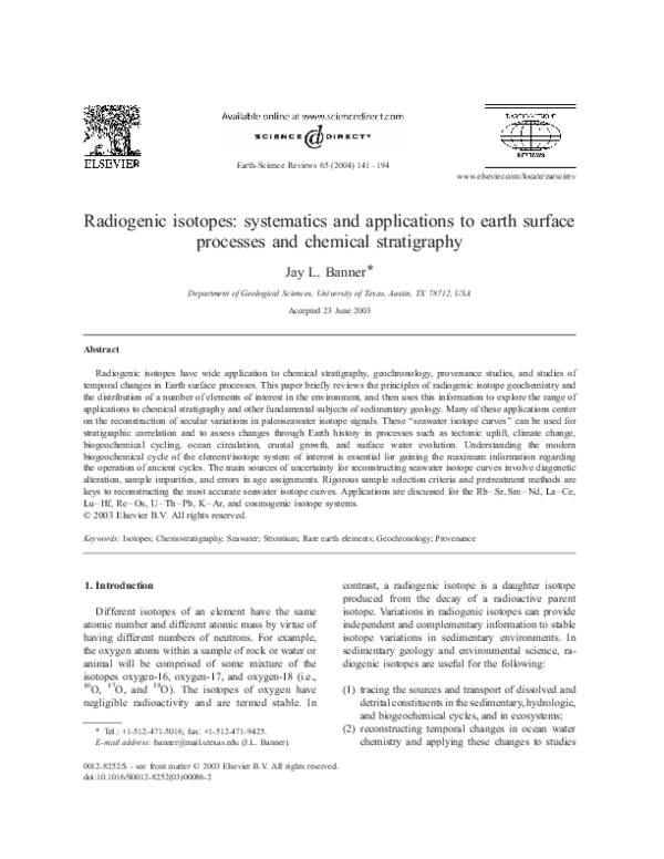 (PDF) Radiogenic isotopes: systematics and applications to earth ...