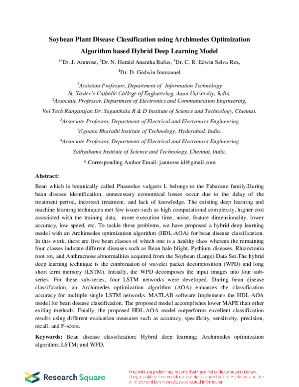 Pdf Soybean Plant Disease Classification Using Archimedes Optimization Algorithm Based Hybrid 