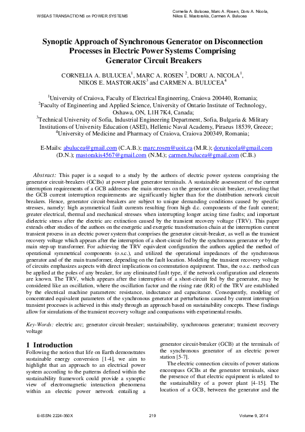 (PDF) Synoptic Approach of Synchronous Generator on Disconnection ...