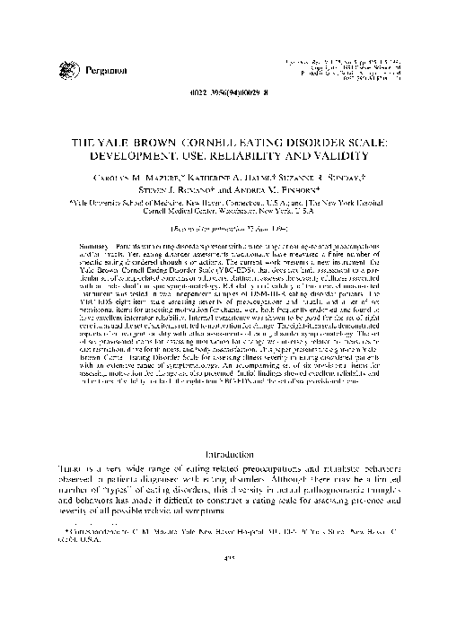 (PDF) The Yale-Brown-Cornell eating disorder scale: Development, use ...