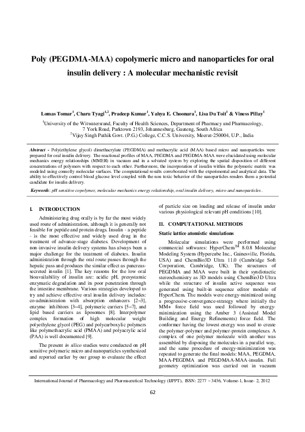 (PDF) Poly(PEGDMA-MAA) copolymeric micro and nanoparticles for oral ...
