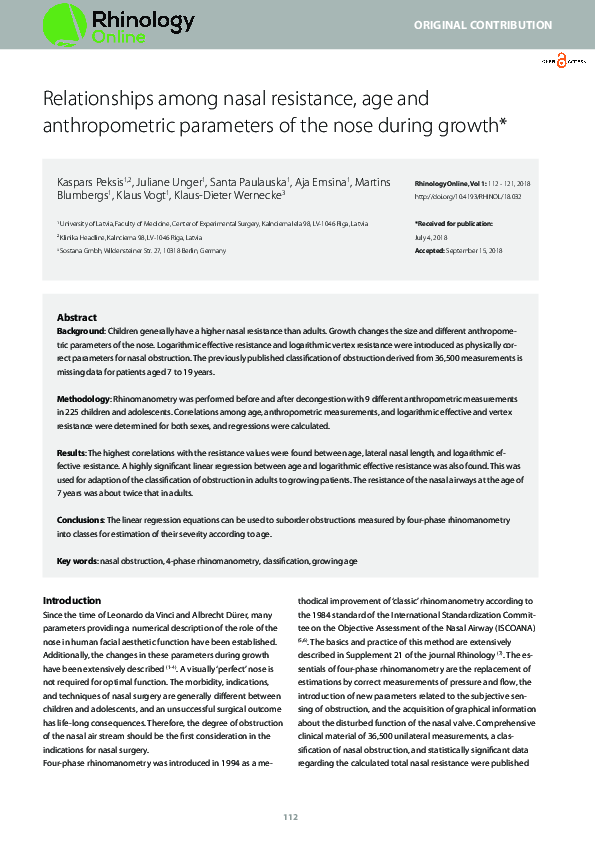 (PDF) Relationships among nasal resistance, age and anthropometric ...