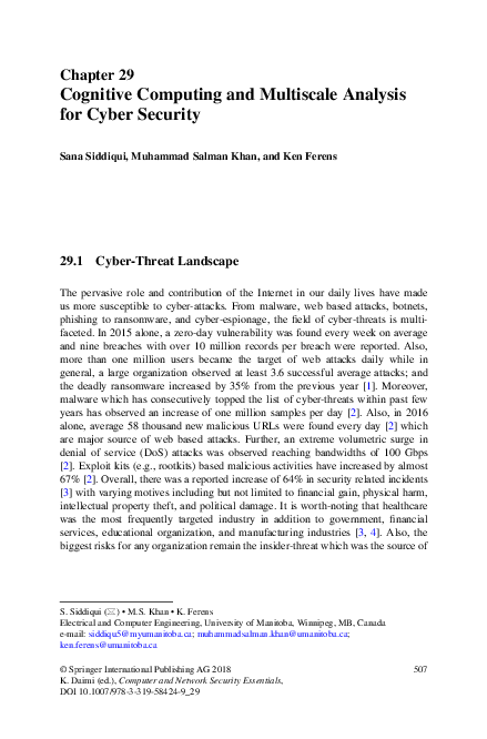 (PDF) Cognitive Computing and Multiscale Analysis for Cyber Security