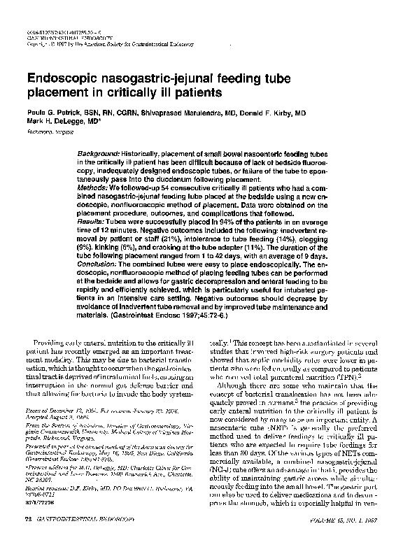 (PDF) Endoscopic nasogastric-jejunal feeding tube placement in ...
