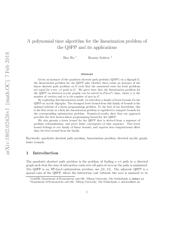 A Polynomial Time Algorithm For The Linearization Problem Of The Qspp