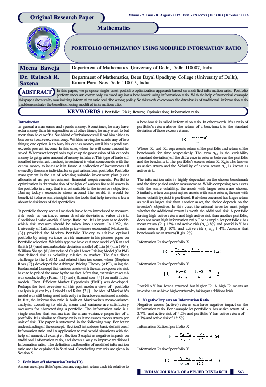 (PDF) Portfolio Optimization Using Modified Information Ratio