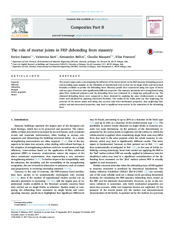 (PDF) The role of mortar joints in FRP debonding from masonry