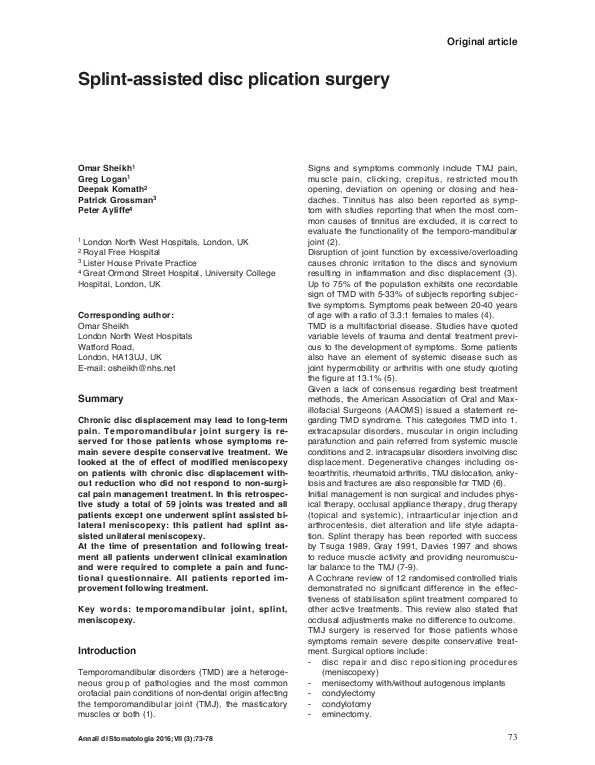 (PDF) Splint-assisted disc plication surgery | Deepak Komath - Academia.edu