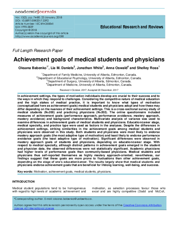 (PDF) Achievement goals of medical students and physicians
