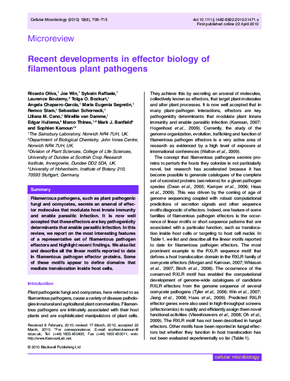 (PDF) Recent developments in effector biology of filamentous plant ...