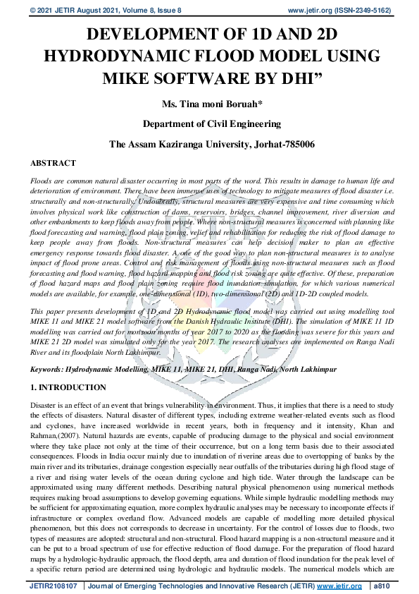 (PDF) Development of 1D and 2D hydrodynamic flood model using mike software by DHI