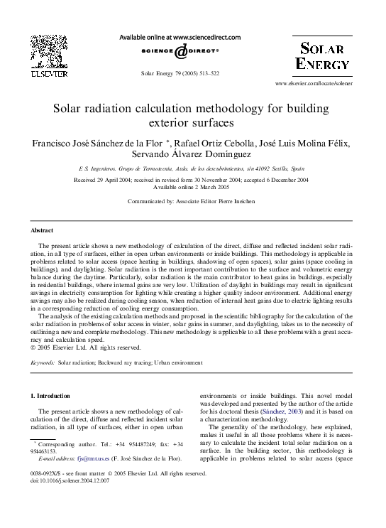 (PDF) Solar radiation calculation methodology for building exterior ...