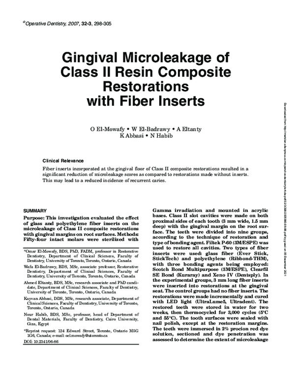 Pdf Gingival Microleakage Of Class Ii Resin Composite Restorations With Fiber Inserts