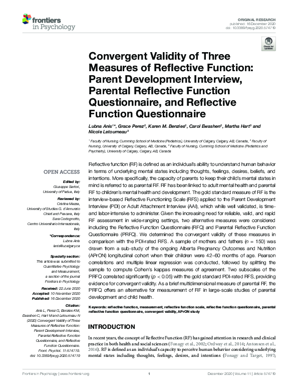 (PDF) Convergent Validity of Three Measures of Reflective Function ...