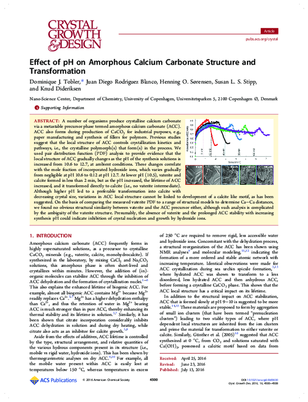 (PDF) Effect of pH on Amorphous Calcium Carbonate Structure and ...
