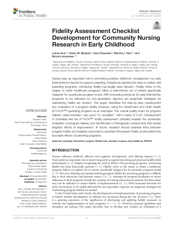 (PDF) Fidelity Assessment Checklist Development for Community Nursing ...