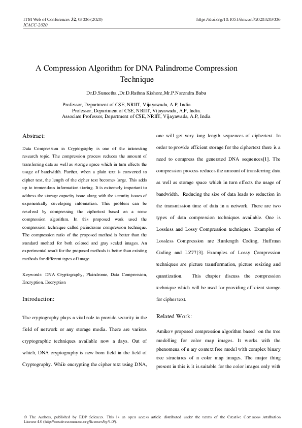 Pdf A Compression Algorithm For Dna Palindrome Compression Technique