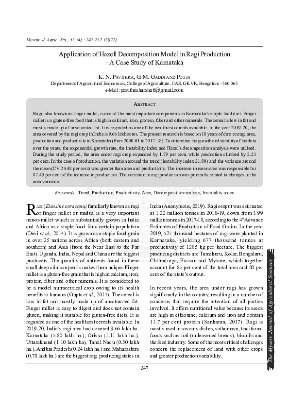 (PDF) Application of Hazell Decomposition Model in Ragi Production -A ...